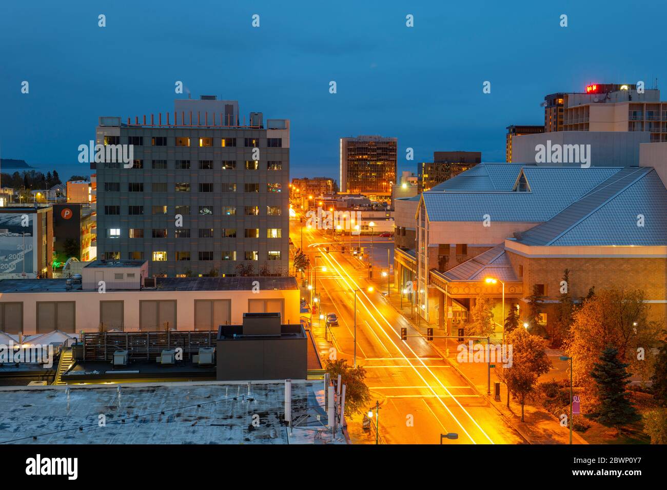 Anchorage downtown including Conoco Phillips building and Marriott ...