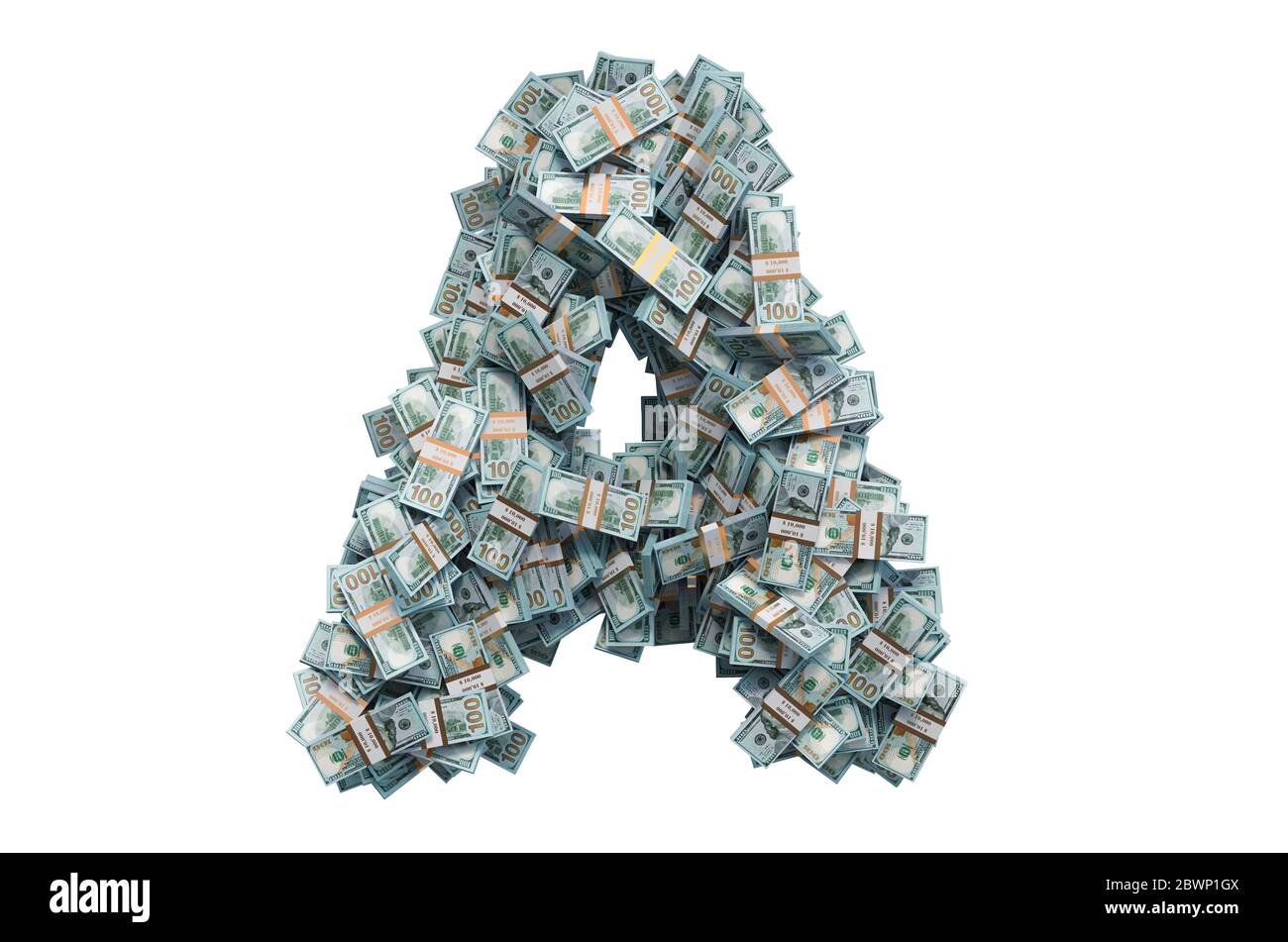 Letter A from dollar packs. 3D rendering isolated on white background ...