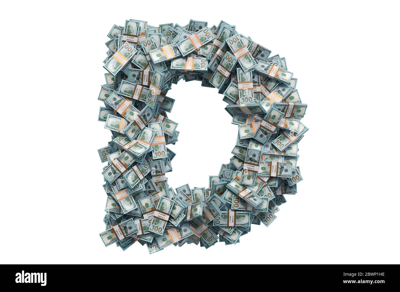 Letter D from dollar packs. 3D rendering isolated on white background ...