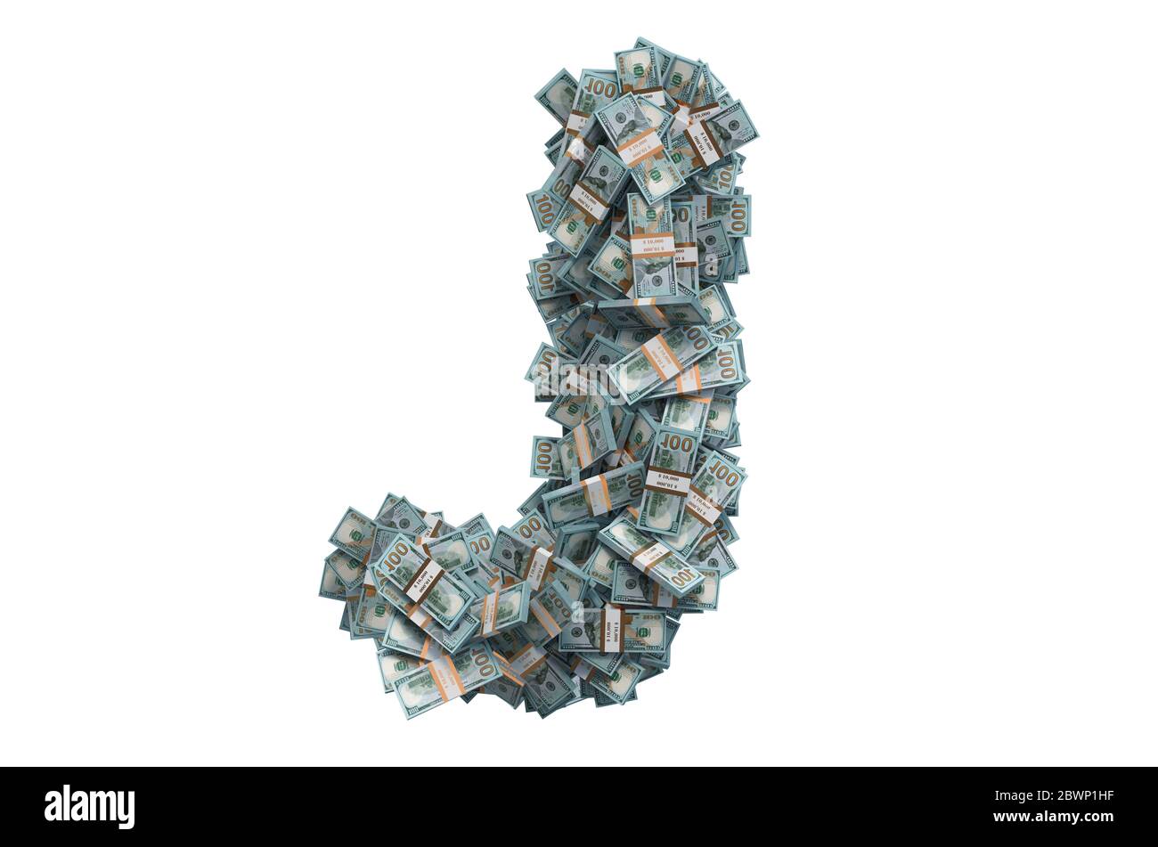 Letter J from dollar packs. 3D rendering isolated on white background ...