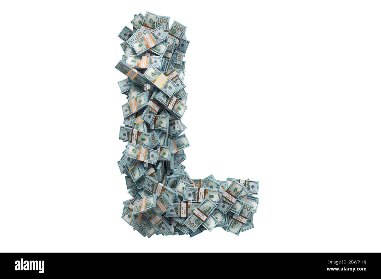 Letter L from dollar packs. 3D rendering isolated on white background ...