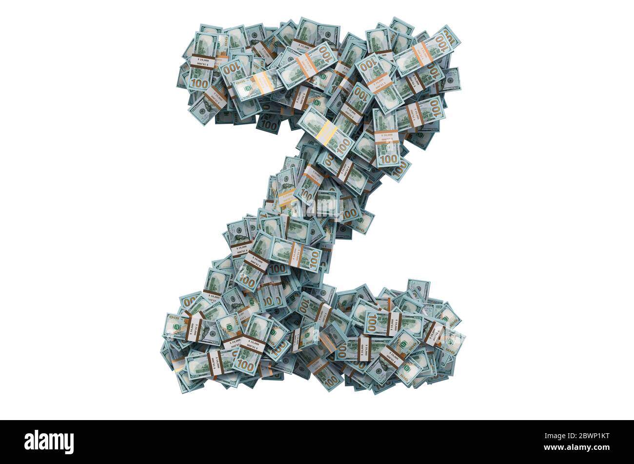Letter Z from dollar packs. 3D rendering isolated on white background ...