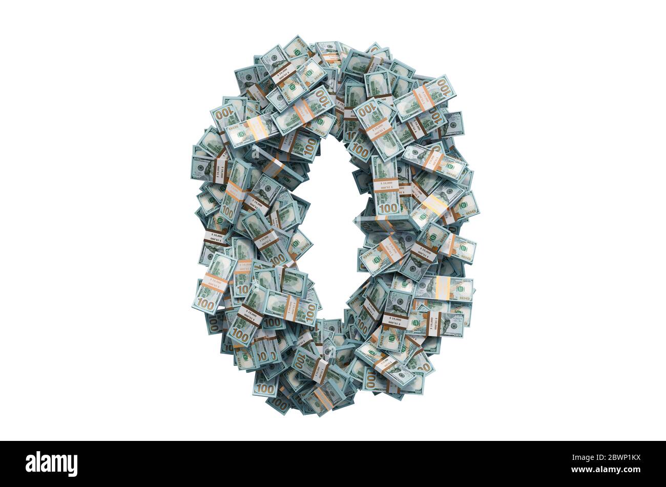 Number 0 from dollar packs. 3D rendering isolated on white background ...
