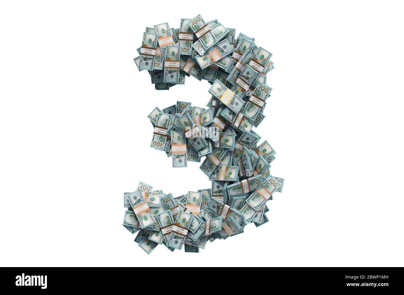 Number 3 from dollar packs. 3D rendering isolated on white background ...