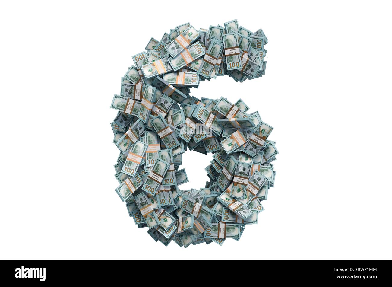 Number 6 from dollar packs. 3D rendering isolated on white background ...