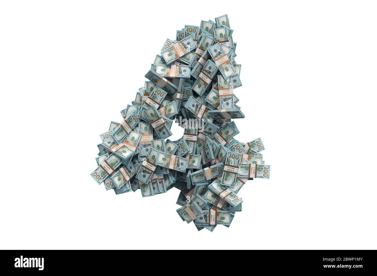 Number 4 from dollar packs. 3D rendering isolated on white background ...