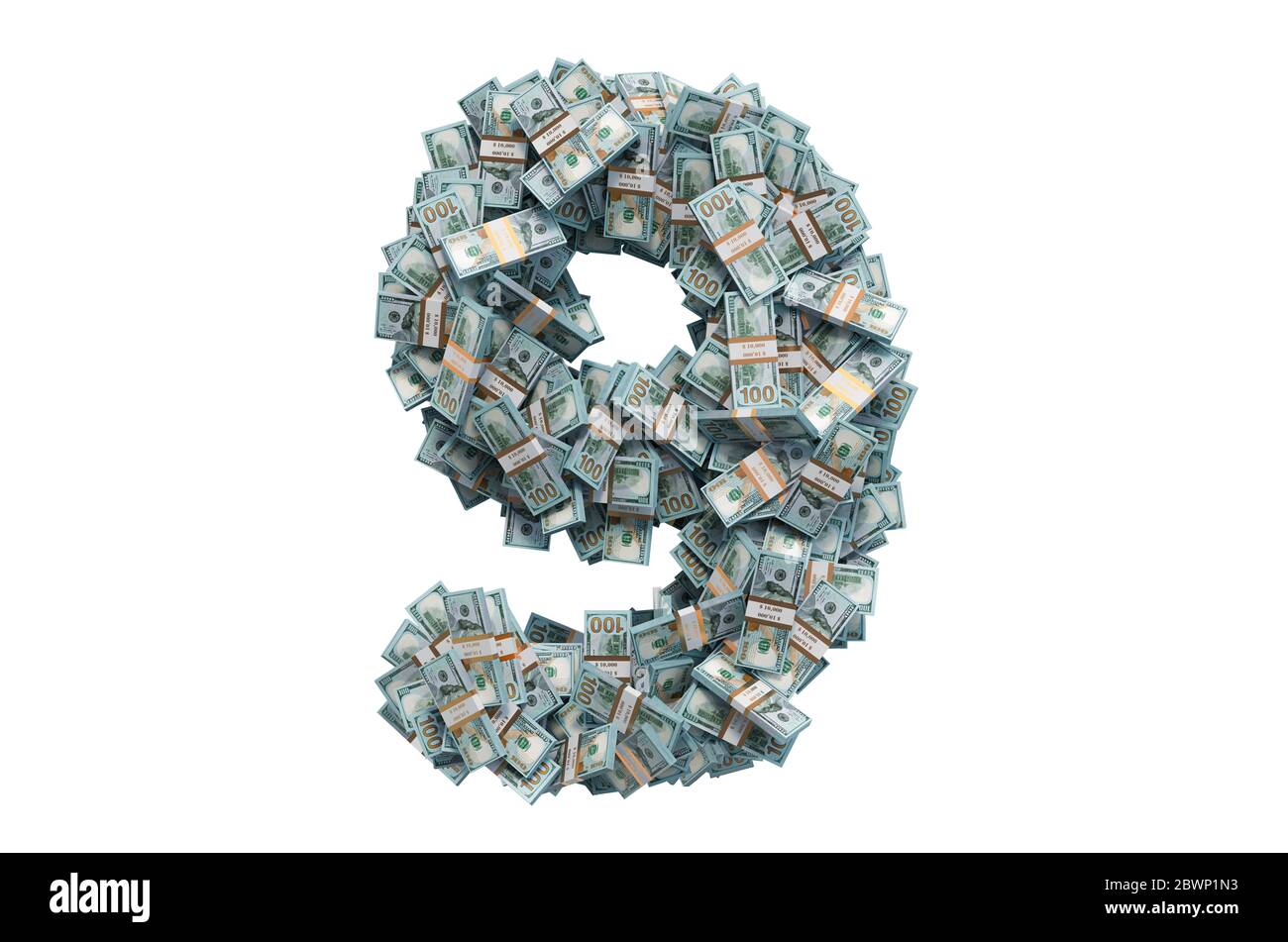 Number 9 from dollar packs. 3D rendering isolated on white background ...