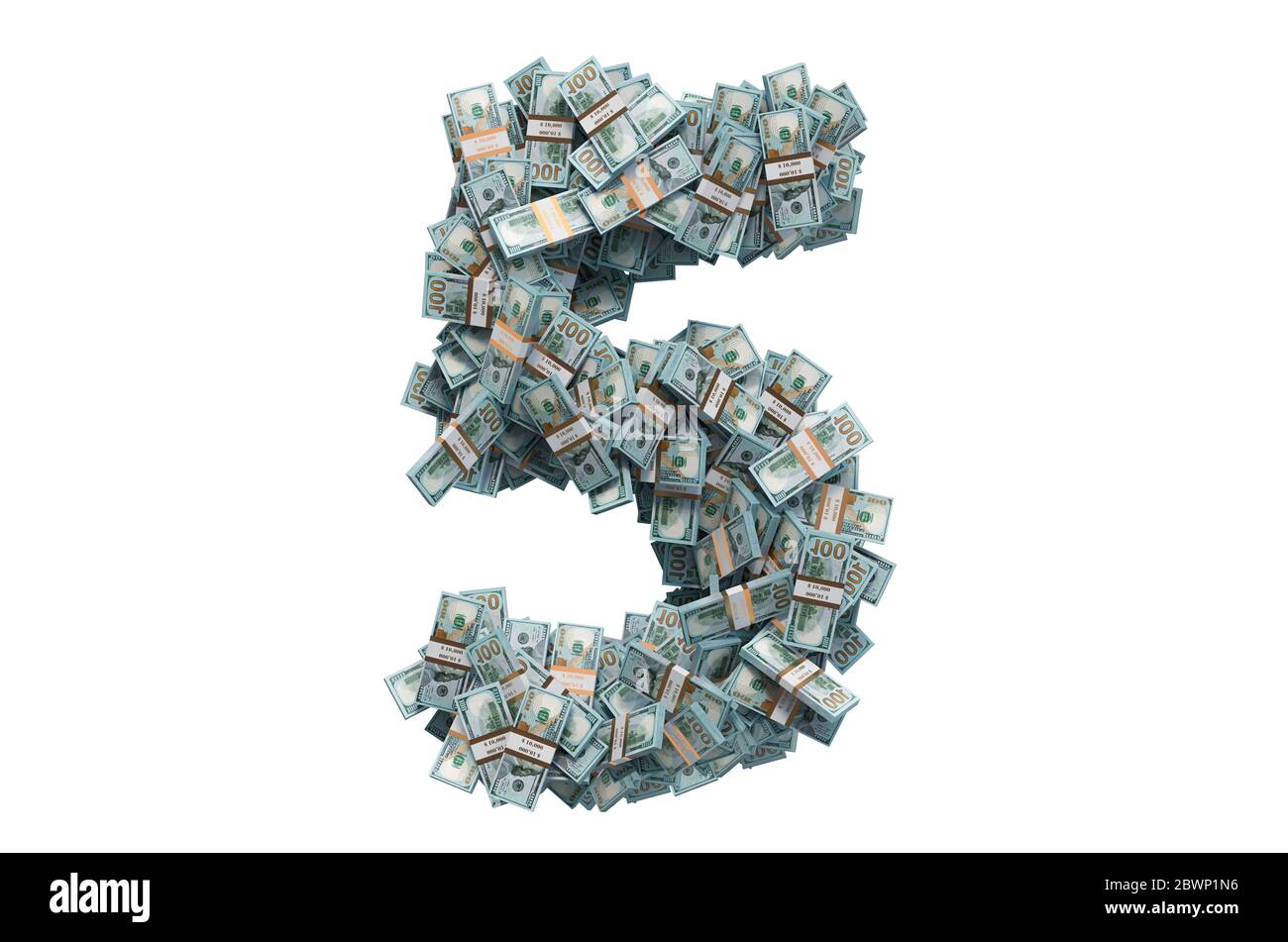 Number 5 from dollar packs. 3D rendering isolated on white background ...