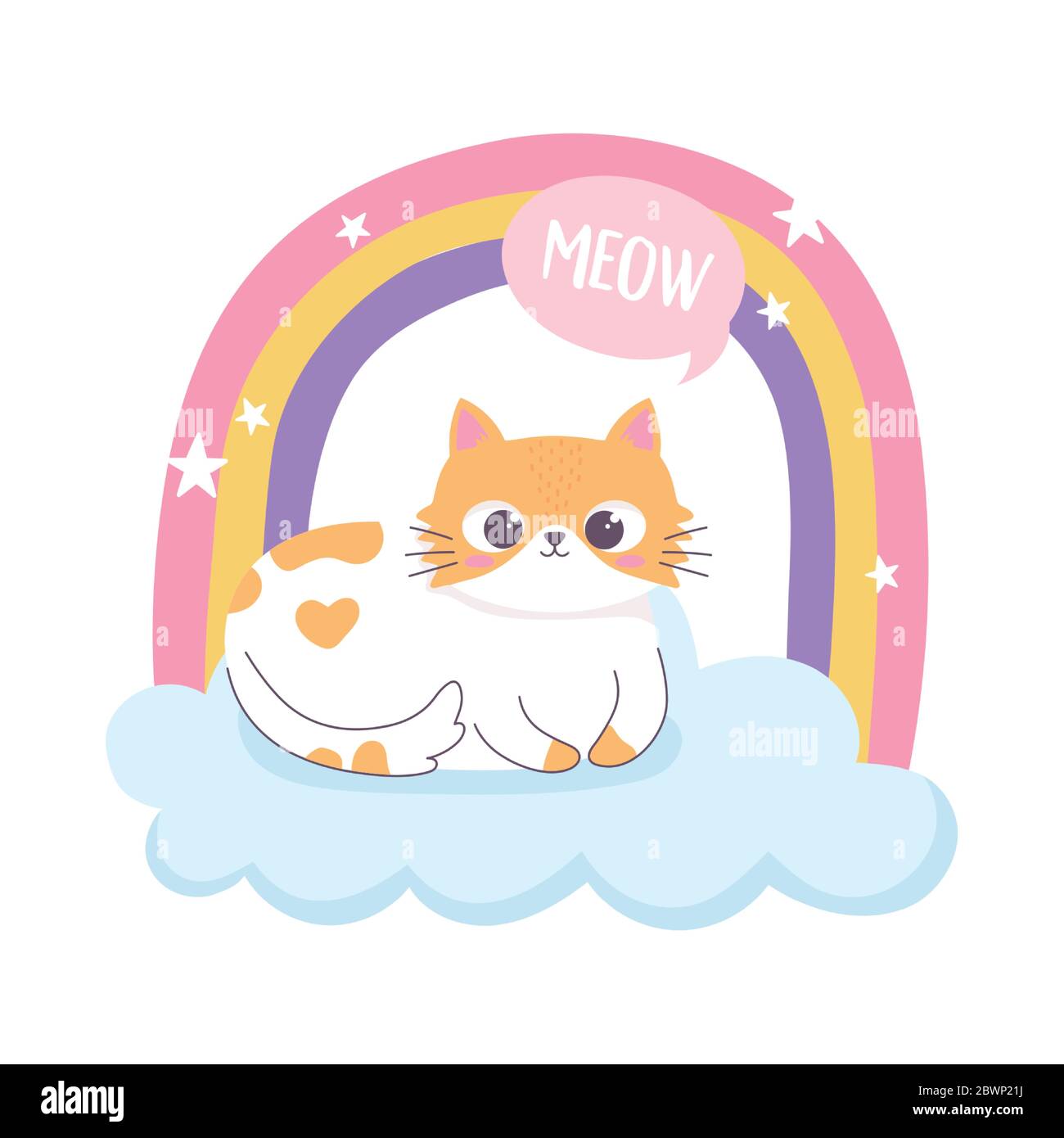 cute cat in rainbow resting cartoon animal funny character vector ...