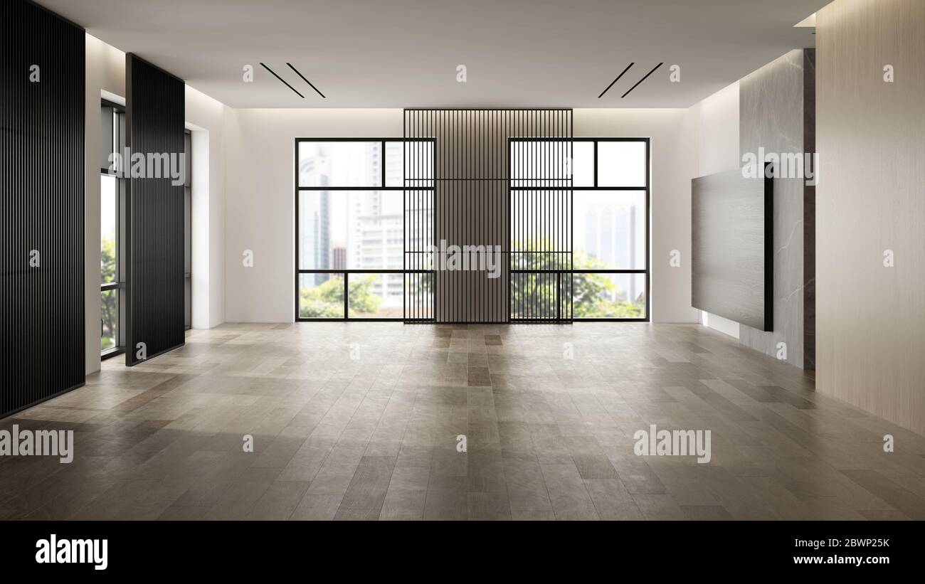 Interior of empty modern living room 3D rendering Stock Photo - Alamy