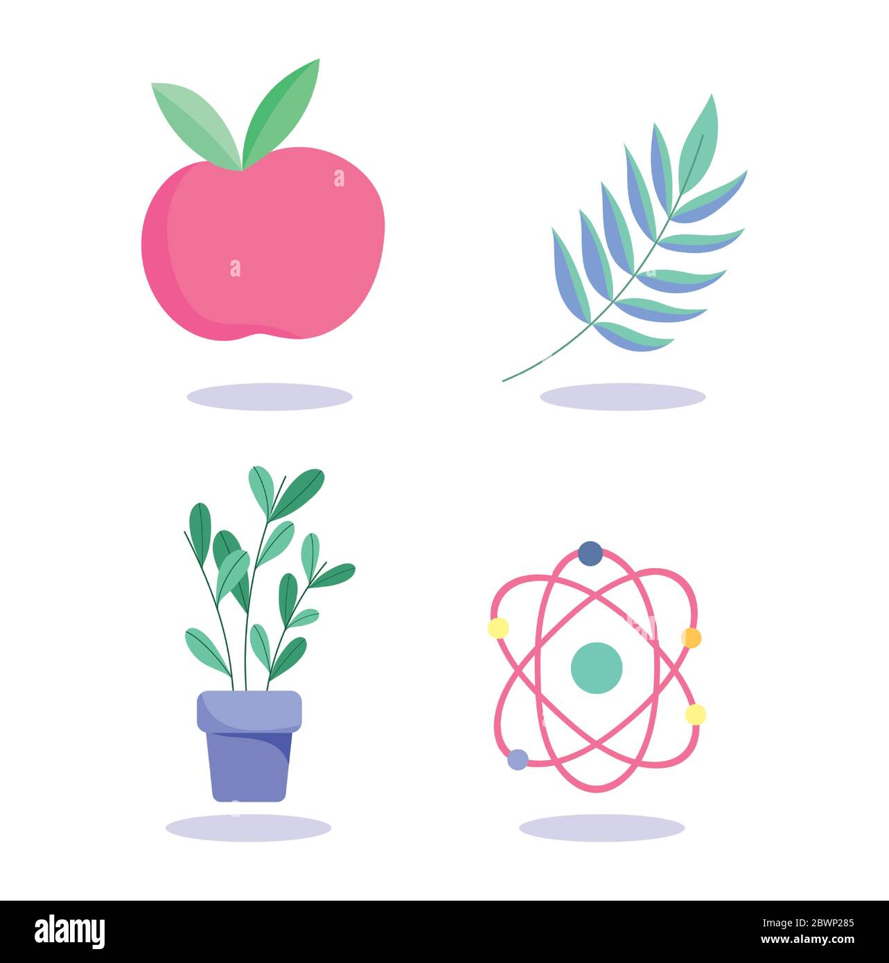 school apple potted plant atom molecule icons vector illustration Stock ...