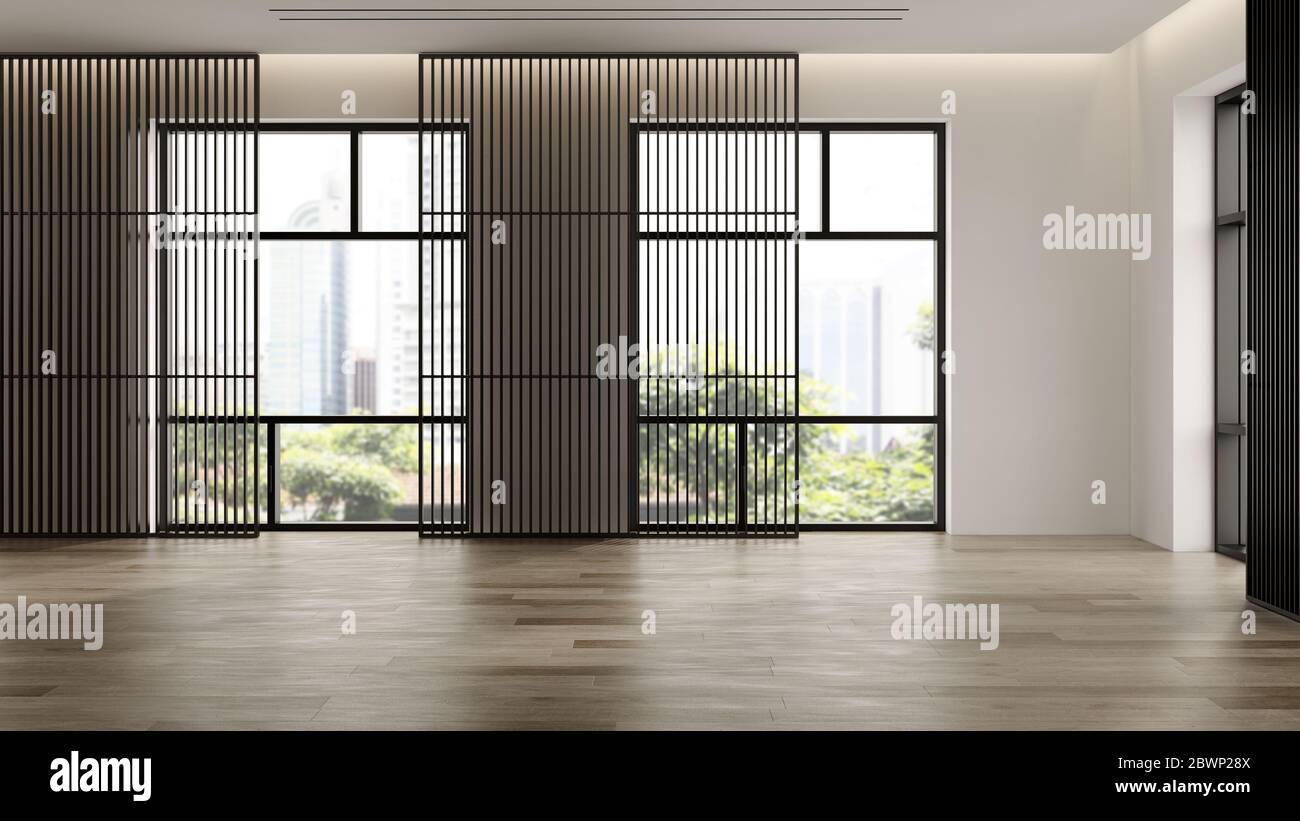 Interior of empty modern living room 3D rendering Stock Photo - Alamy