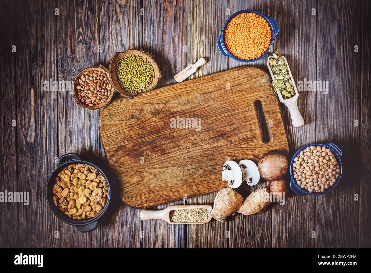 Legumes, lentils, chikpea and beans assortmen top view. Composition of ...