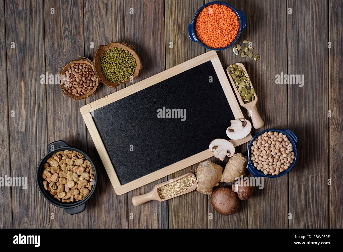 Legumes, lentils, chikpea and beans assortmen top view. Composition of ...
