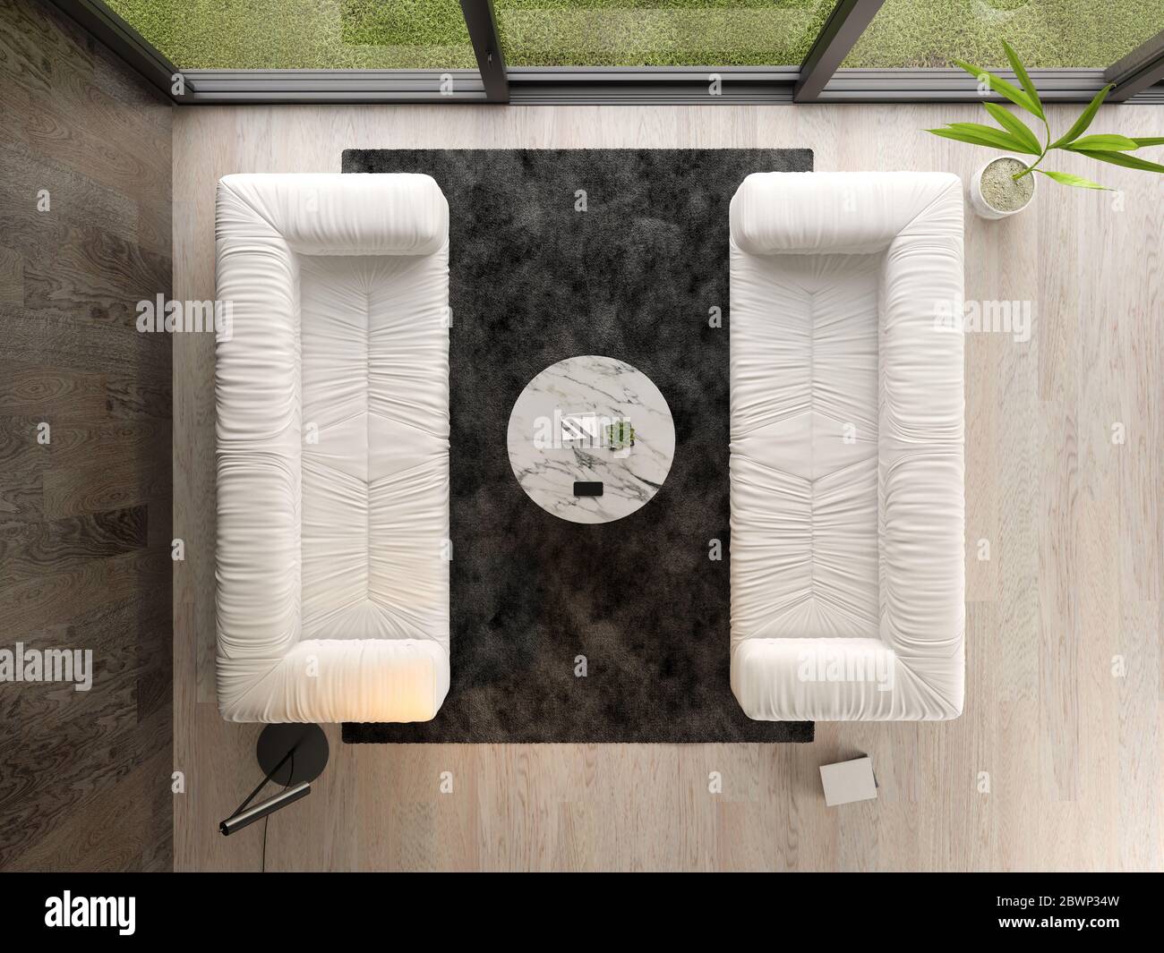 Interior of modern living room top view 3 D rendering Stock Photo - Alamy