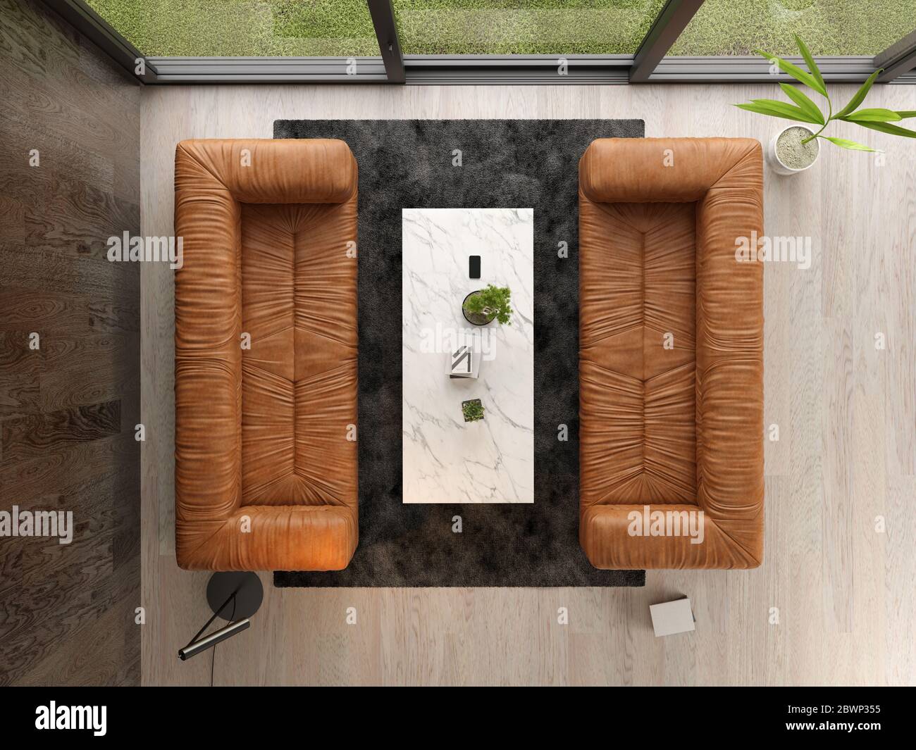Interior of modern living room top view 3 D rendering Stock Photo - Alamy