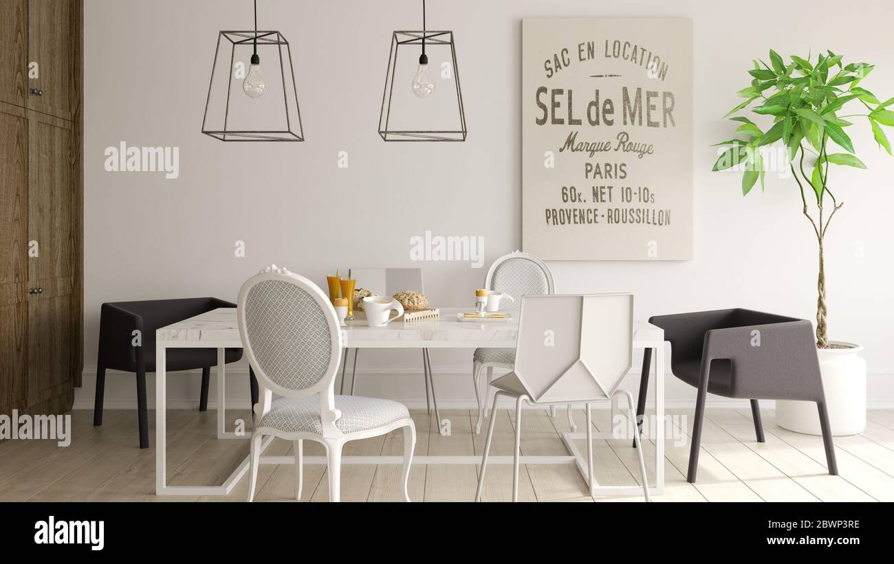 Interior of modern dining room 3D rendering Stock Photo - Alamy
