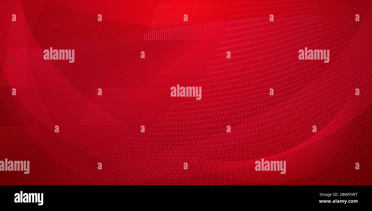 Abstract background made of halftone dots and curved lines in red ...