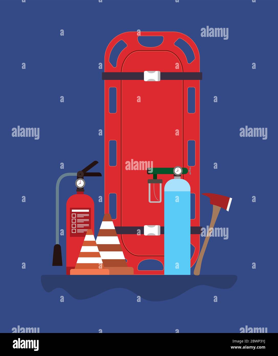 Stretcher extinguisher cones oxygen cylinders and axe vector design ...