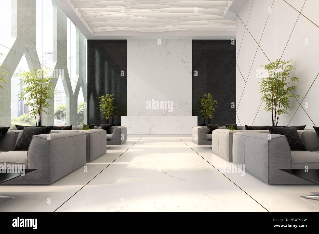 Interior of hotel and spa reception 3D illustration Stock Photo - Alamy