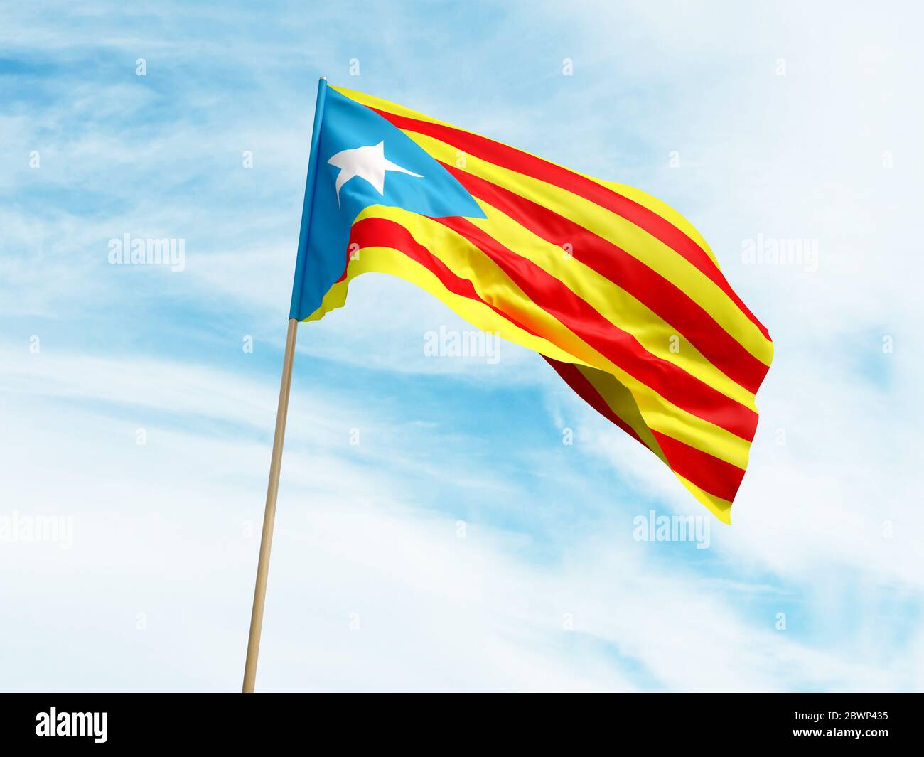 Waving Catalan flag on sky background 3D illustration Stock Photo - Alamy