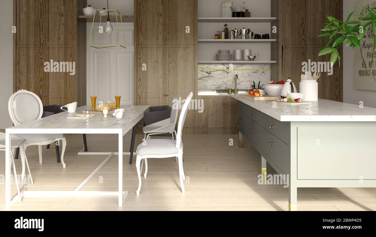 Interior of modern dining room 3D rendering Stock Photo - Alamy