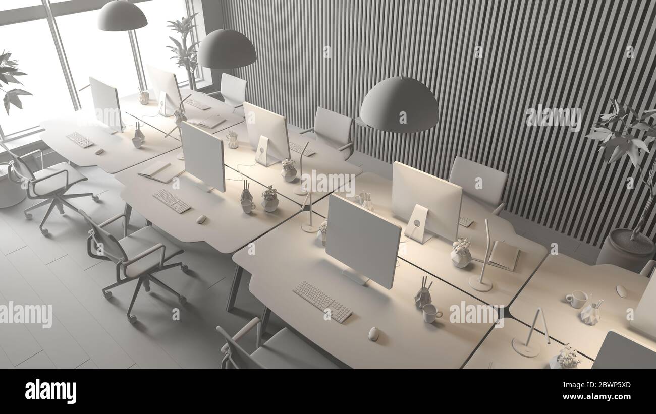 Interior of modern office room 3D rendering Stock Photo - Alamy
