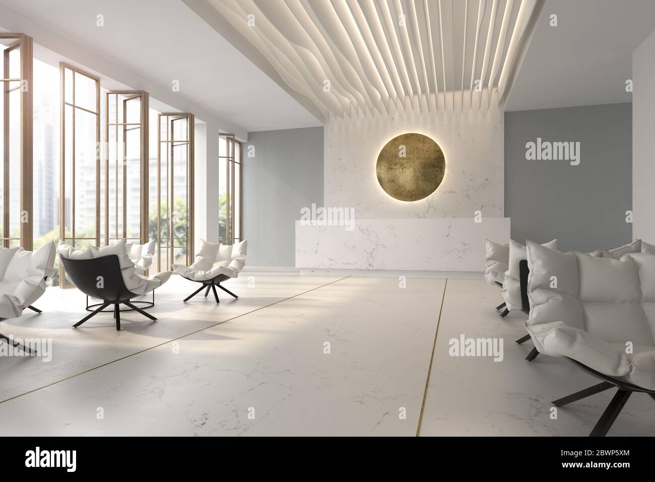 Interior of hotel and spa reception 3D illustration Stock Photo - Alamy