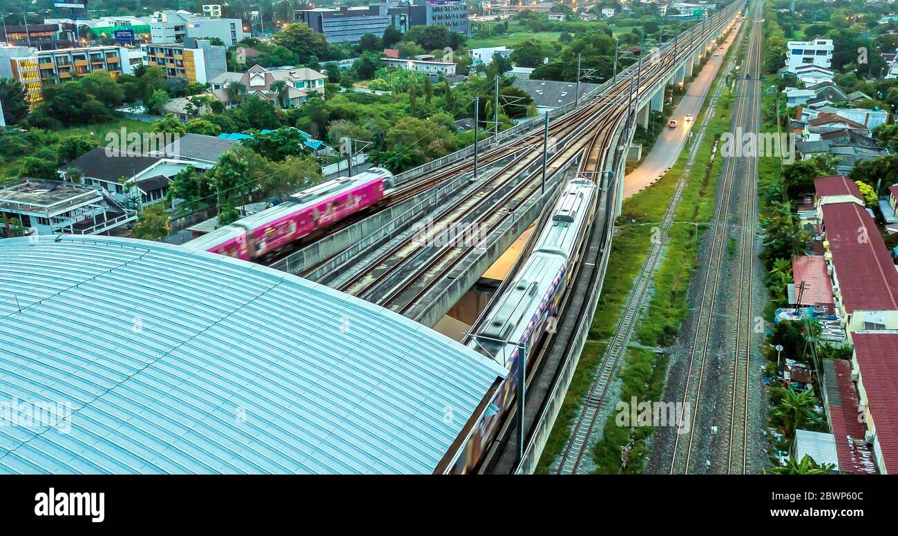 Aerial view of electric train in Morning time Stock Photo - Alamy