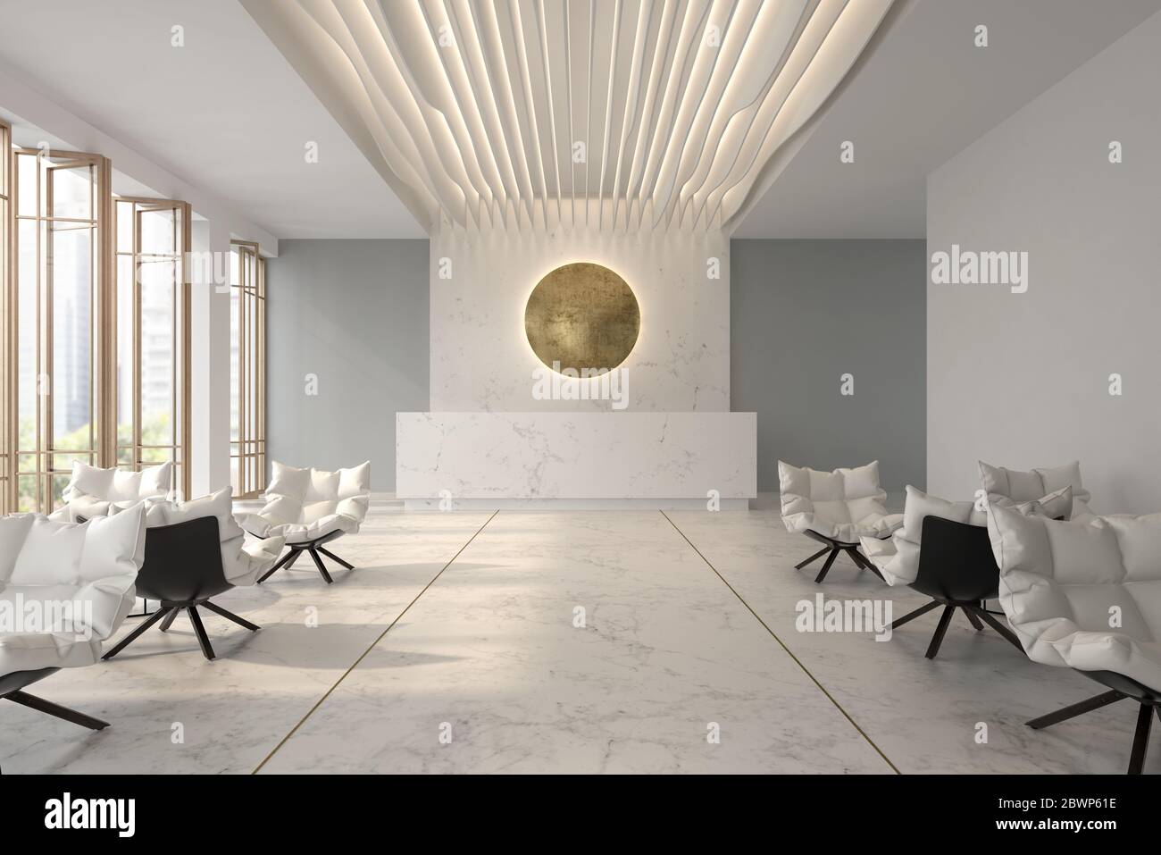 Interior of hotel and spa reception 3D illustration Stock Photo - Alamy