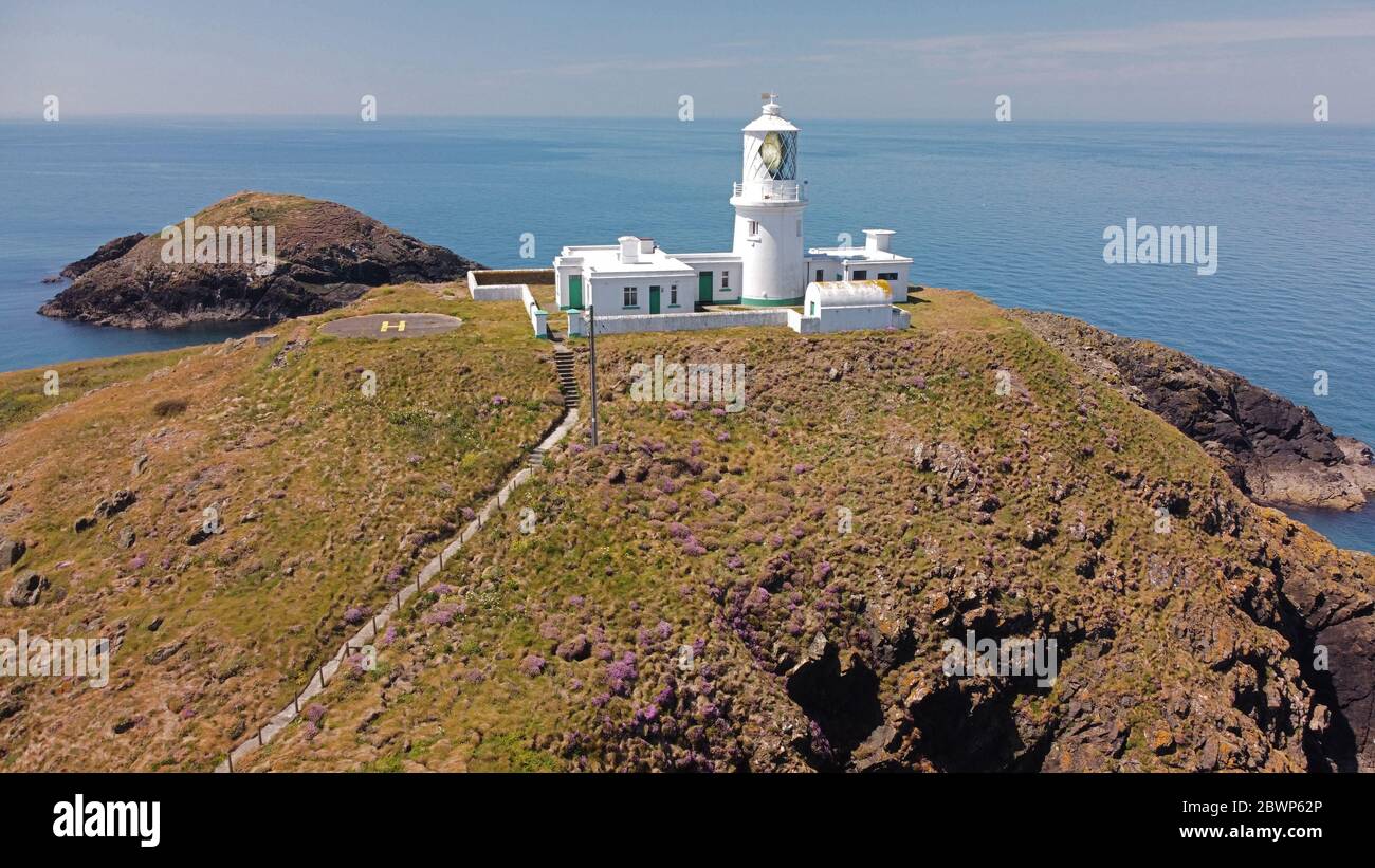 Aerial view of Strumble Head lighthouse Stock Photo - Alamy