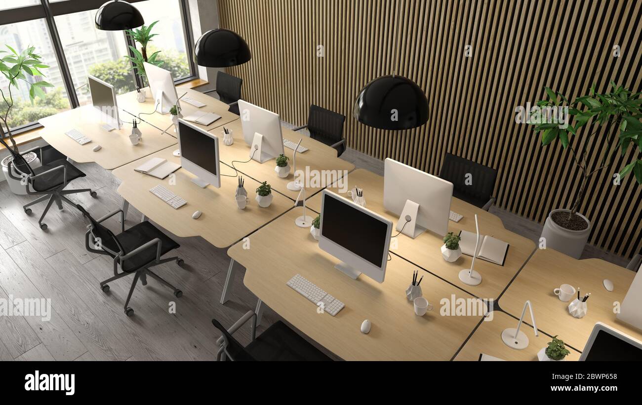Interior of modern office room 3D rendering Stock Photo - Alamy