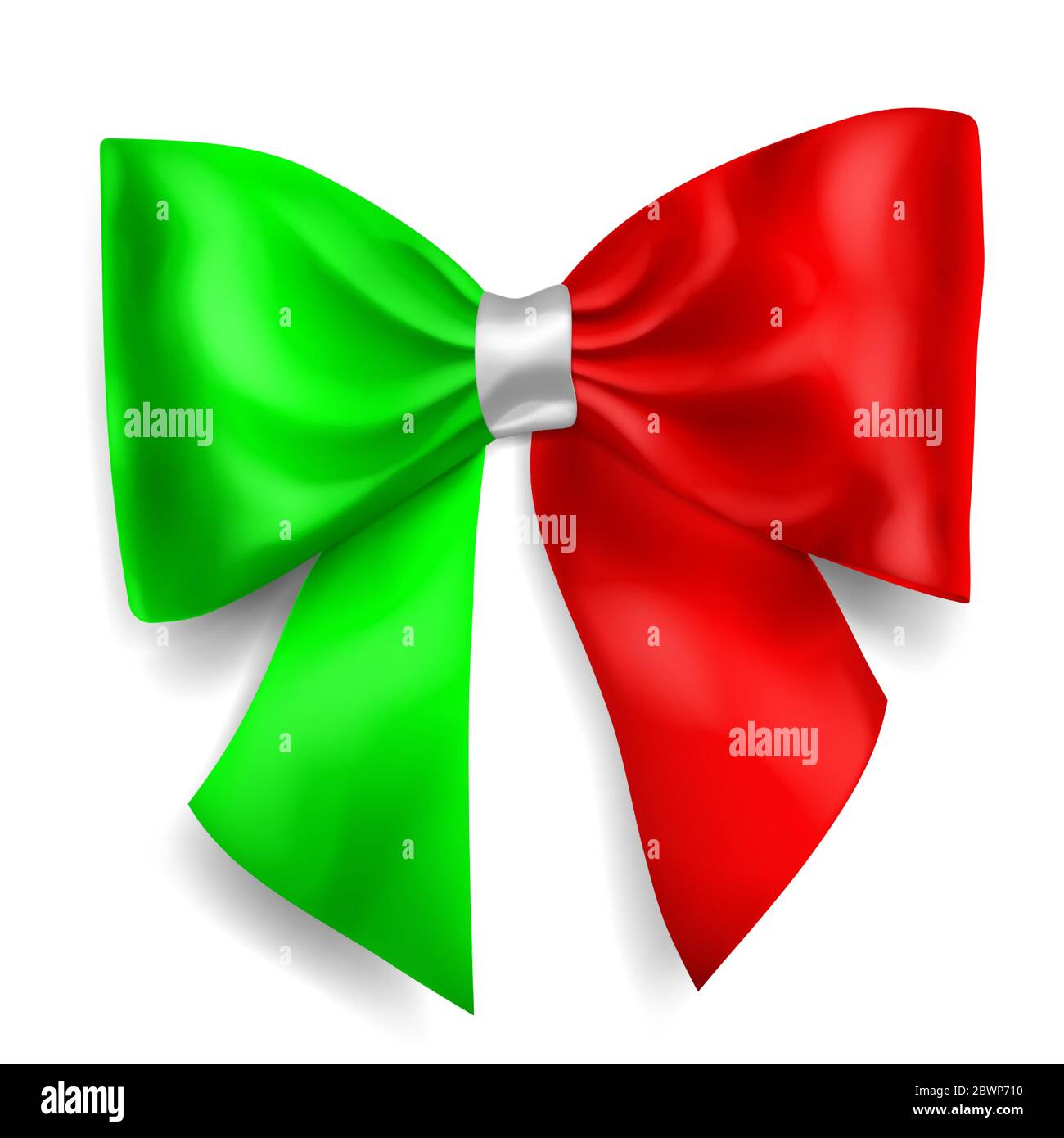 Big bow made of ribbon in Italy flag colors with shadow on white ...