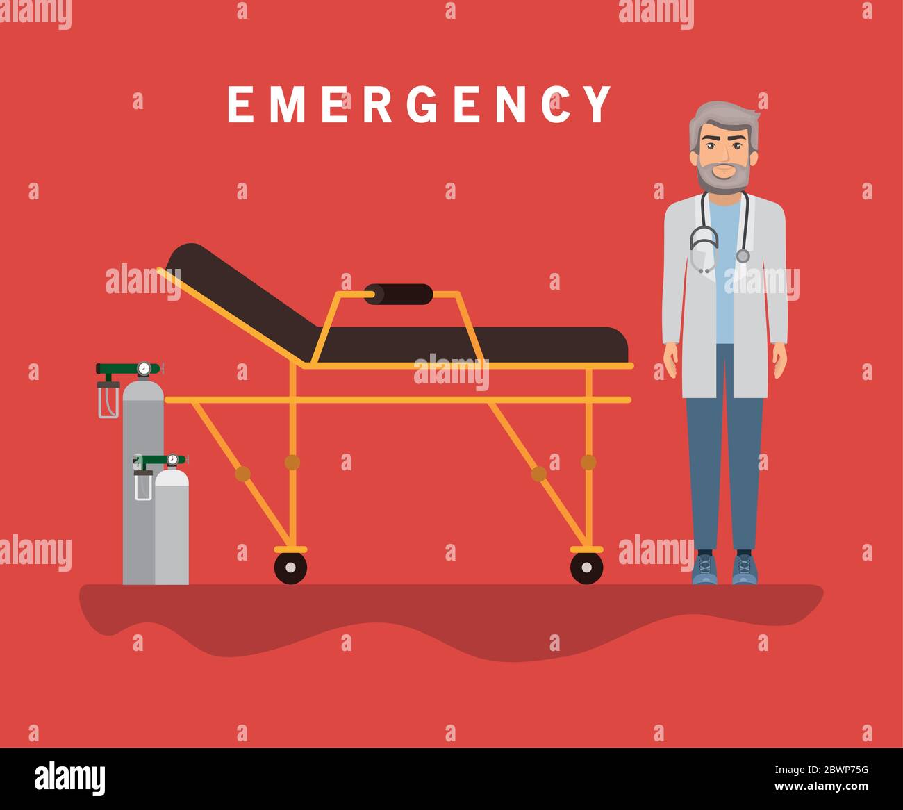 Doctor with stretcher and oxygen cylinders vector design Stock Vector ...