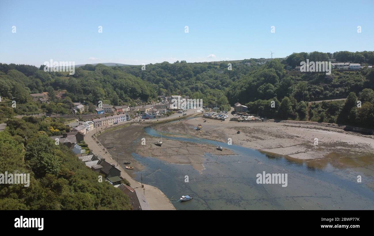 Aerial view of Fishguard Fort near Lower town Fishguard, Pembrokeshire ...