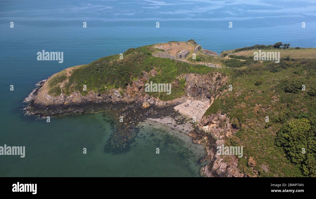 Aerial view of Fishguard Fort near Lower town Fishguard, Pembrokeshire ...