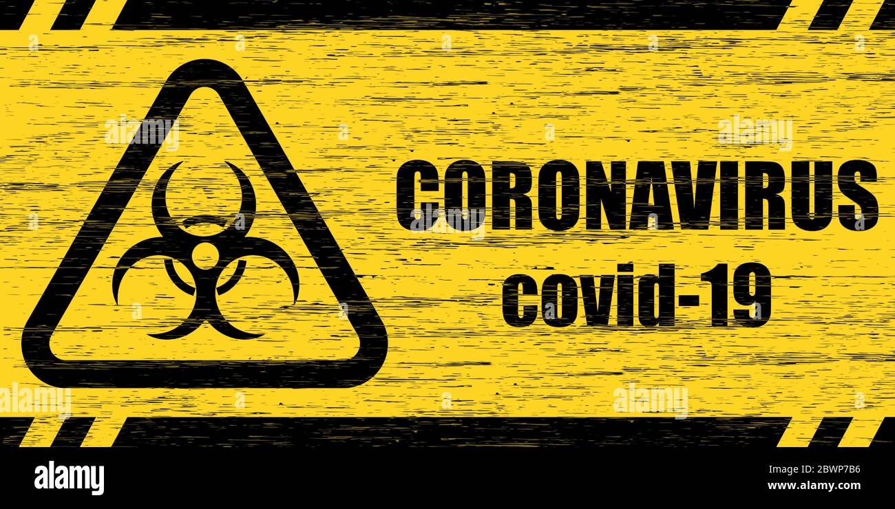 Coronavirus warning sign. Scratched wooden plate with the inscription ...