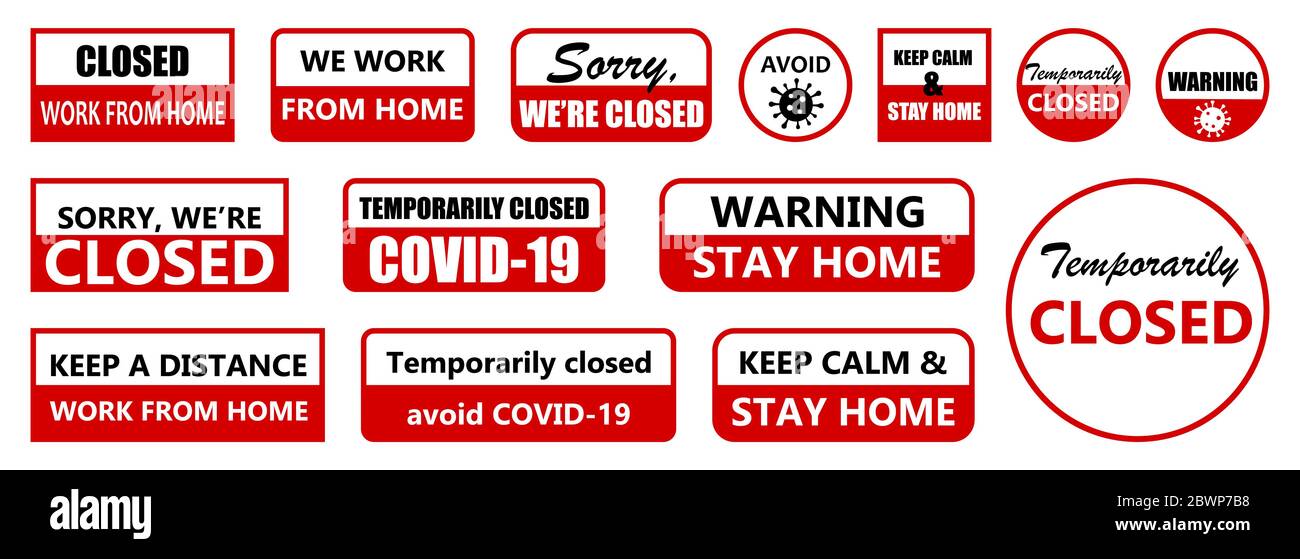 Set of coronavirus information plates. Red and black on white ...