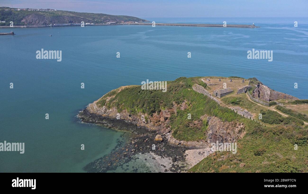 Aerial view of Fishguard Fort near Lower town Fishguard, Pembrokeshire ...