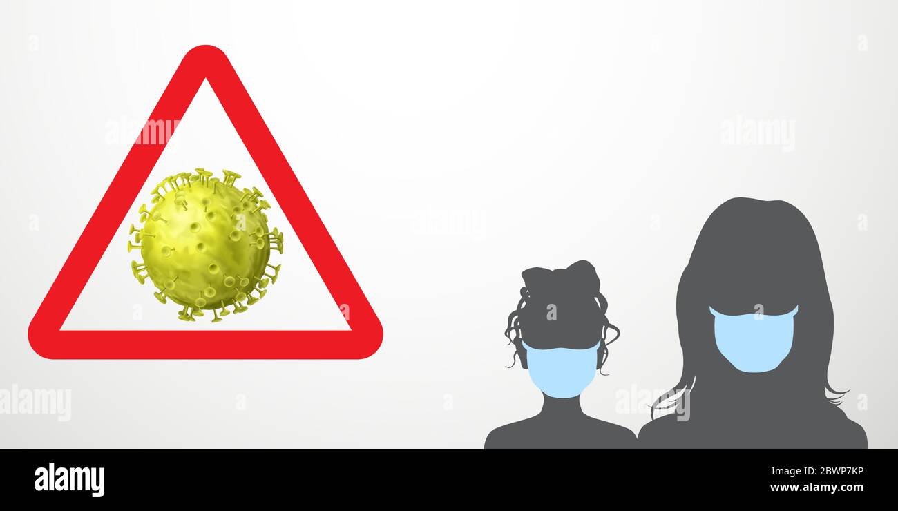 Coronavirus warning illustration. Caution sign - virus in red triangle ...