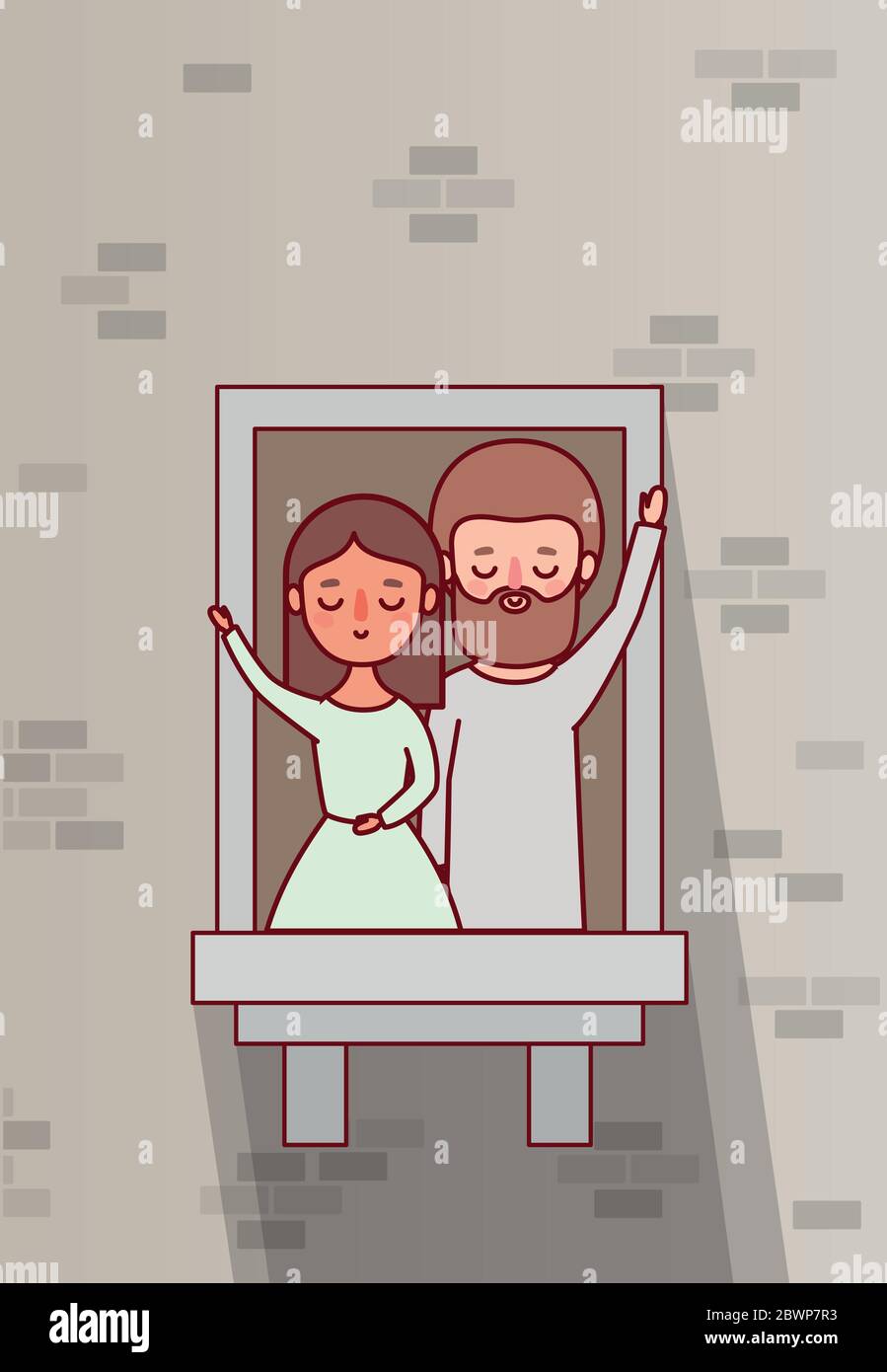 couple of woman and man cartoon at window vector design Stock Vector ...