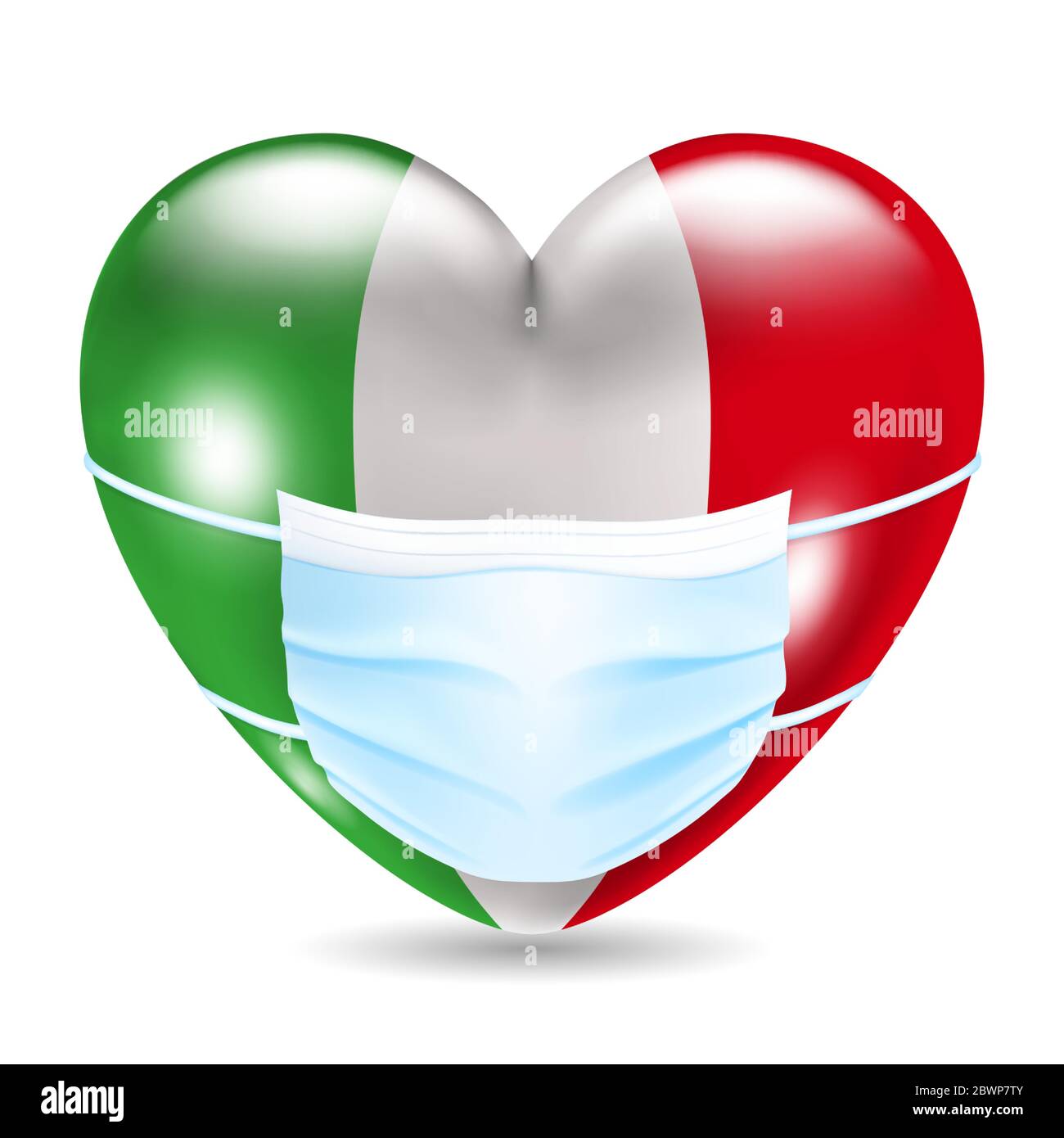 Heart in the Italy flag colors with a medical mask for protection from ...