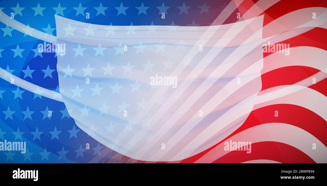 American flag with a medical disposable mask for protection of ...