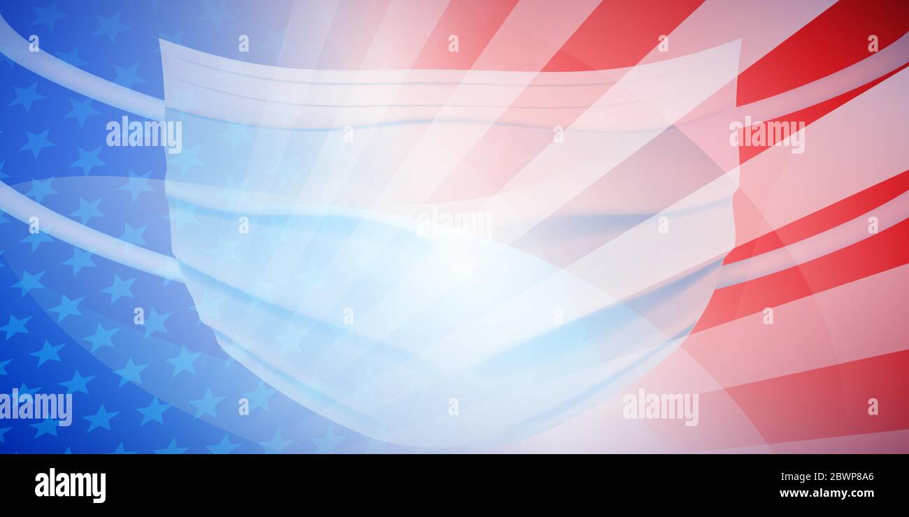 American flag with a medical disposable mask for protection of ...
