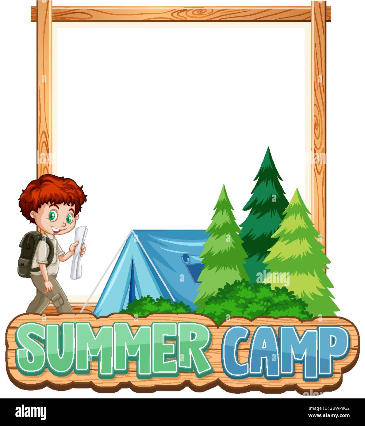 Border template design with boy at summer camp illustration Stock ...