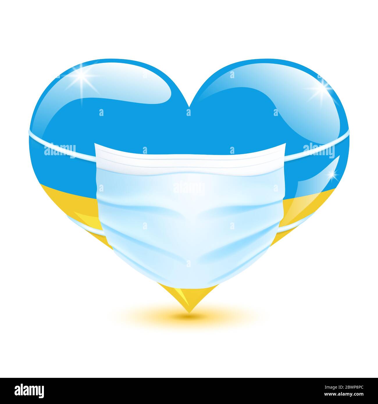 Heart in the Ukraine flag colors with a medical mask for protection ...
