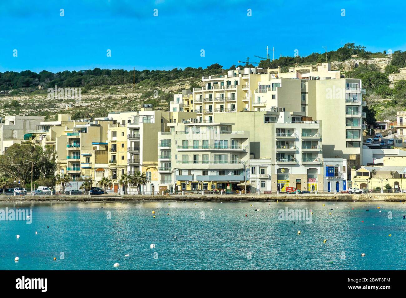 Malta, Xemxija: Panoramic view of Xemxija, a popular residential area ...