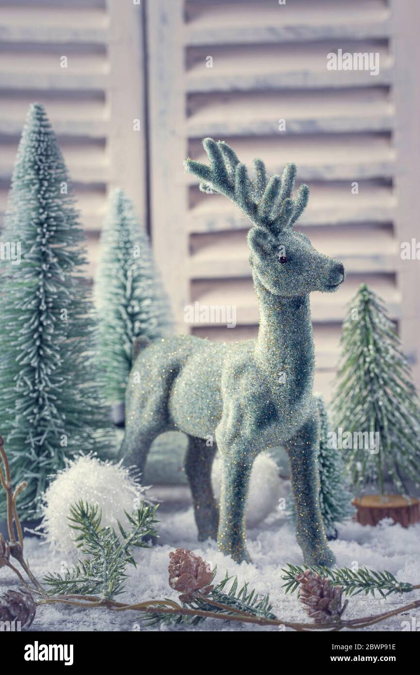 White christmas reindeer trees hi-res stock photography and images - Alamy