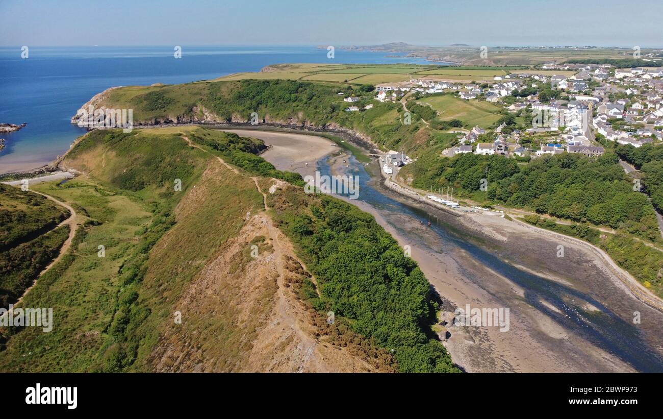 Aerial view of Solva harbour at low tide. Solva Pembrokeshire Wales UK ...