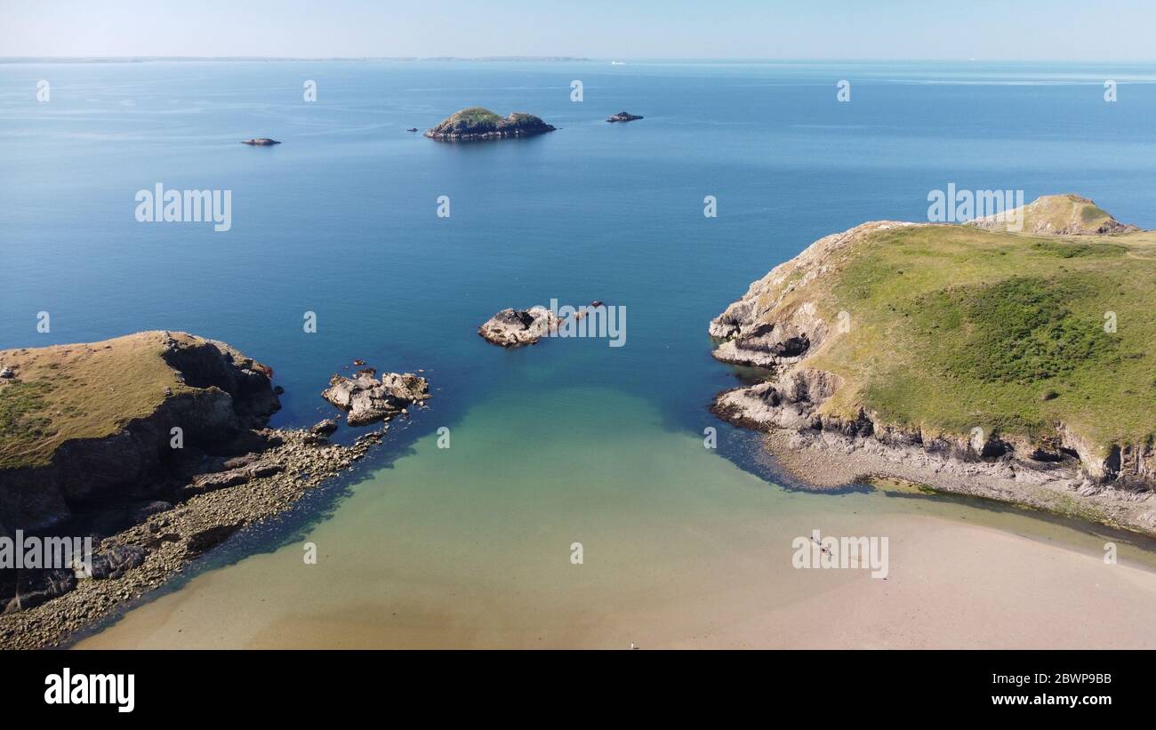 Aerial view of Solva harbour at low tide. Solva Pembrokeshire Wales UK ...